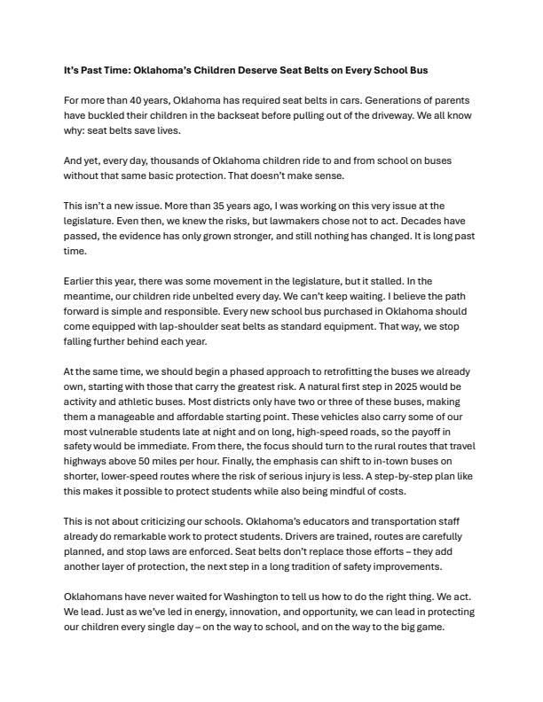 Harold Hamm: Oklahoma children deserve seat belts on every school bus